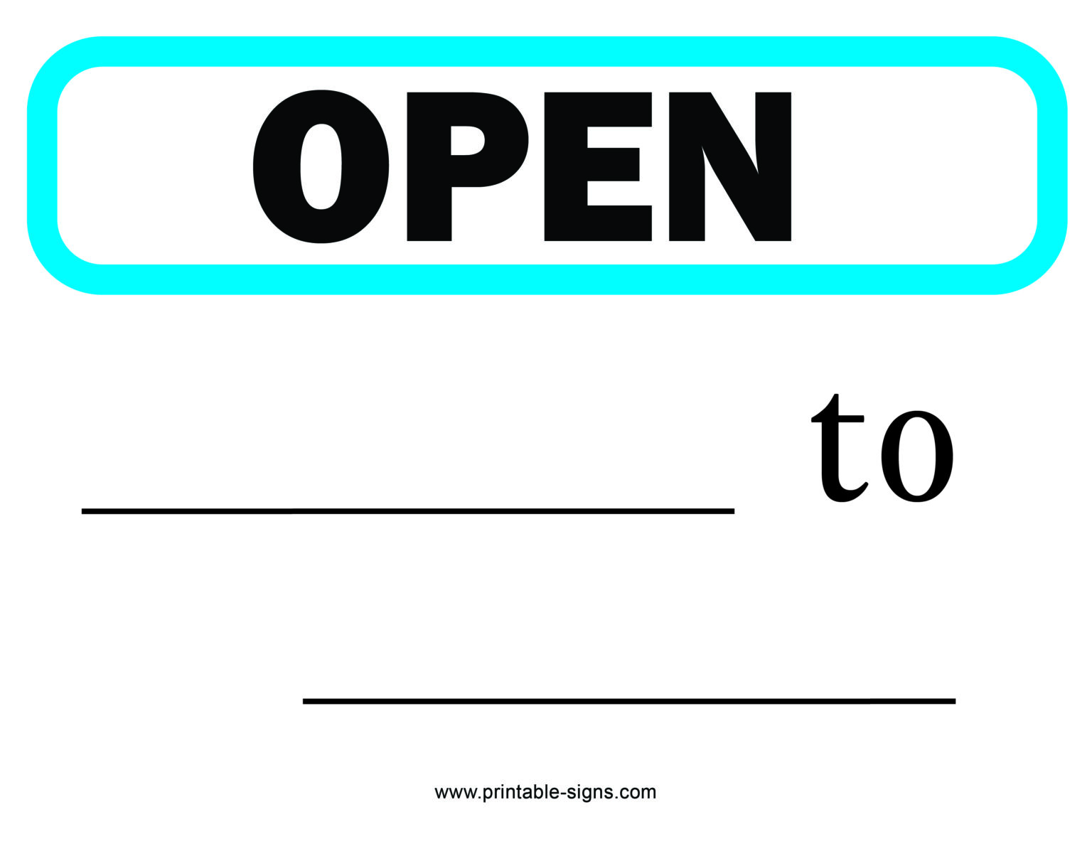 Open Hours Blank Sign - Printable Signs