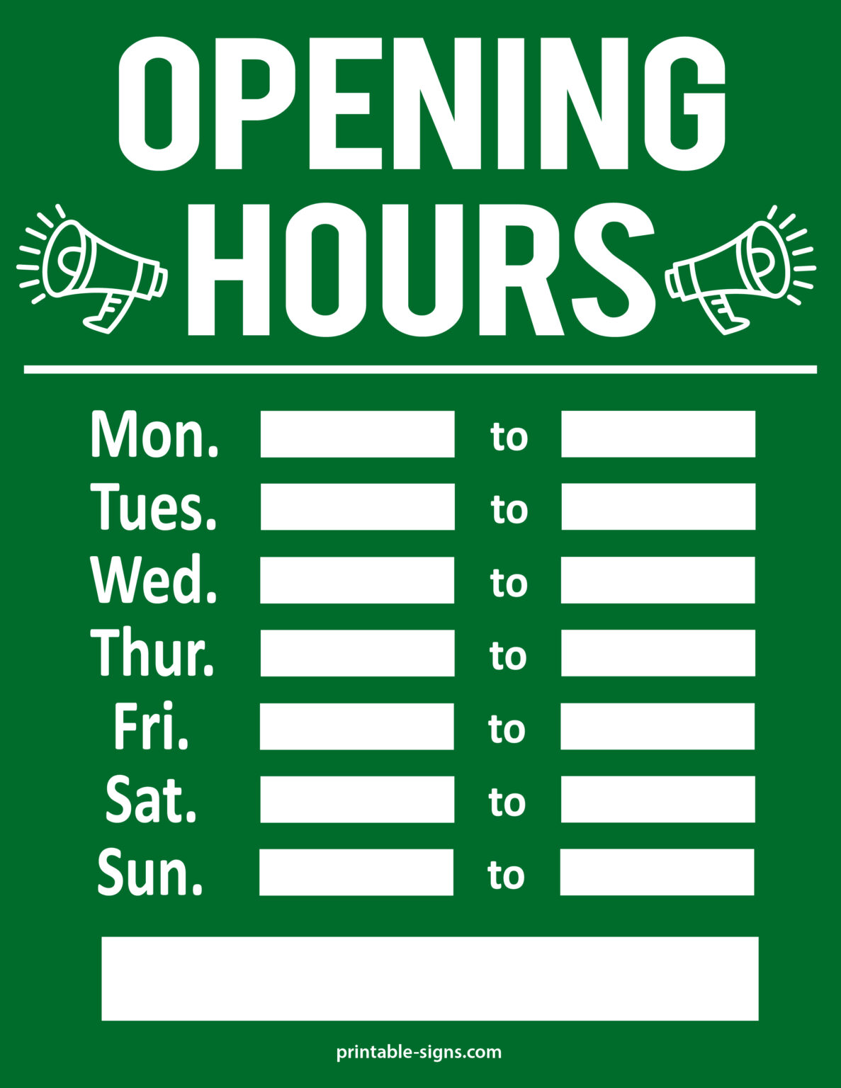 Opening Hours Printable Signs - Printable Signs