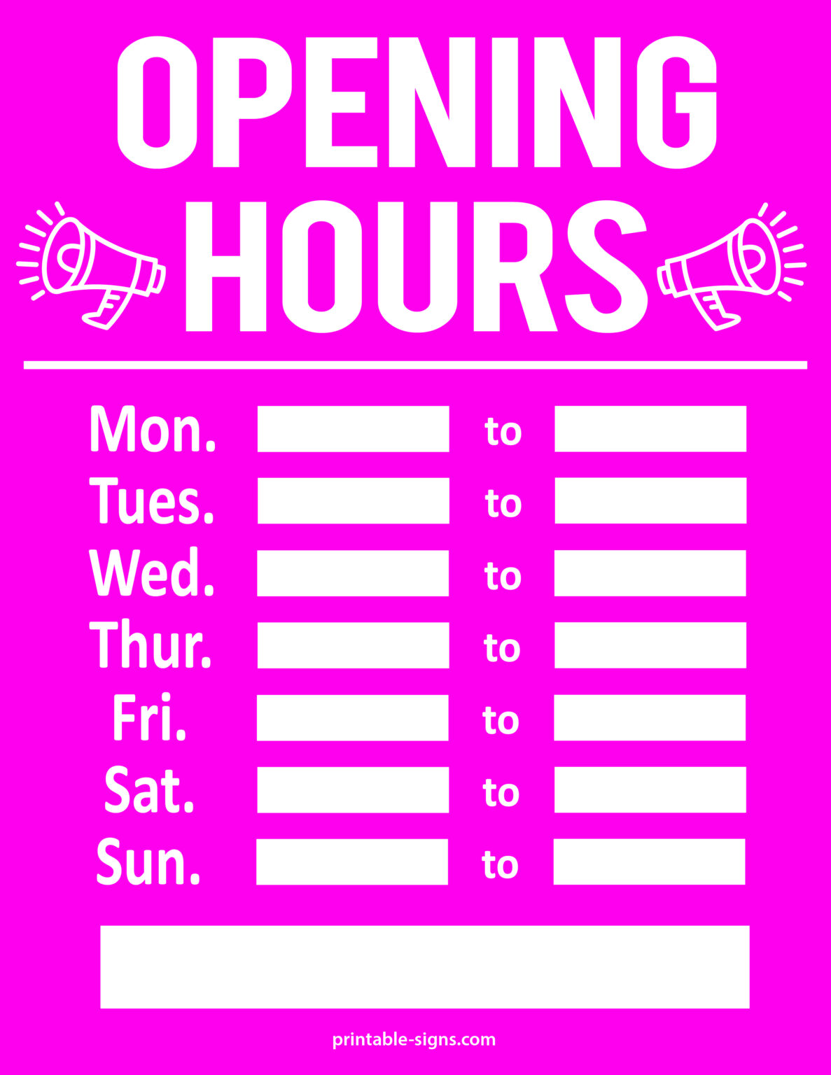 Opening Hours Printable Signs - Printable Signs